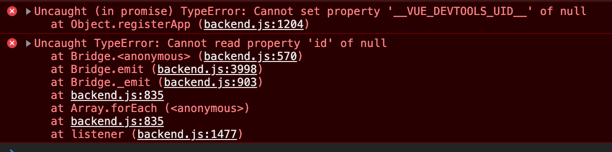 Cannot set property '__VUE_DEVTOOLS_UID__' of null · Issue #1289 · vuejs/devtools-v6 · GitHub