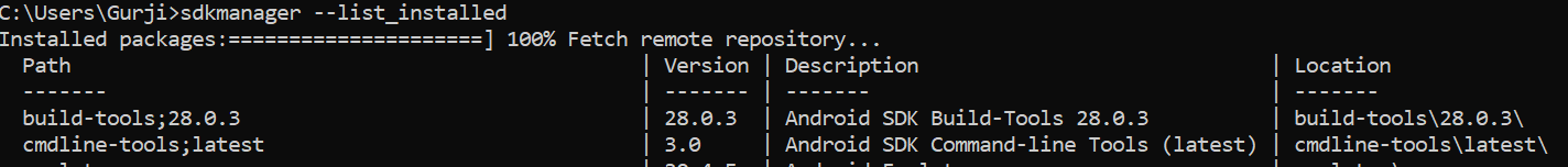 Android command line tools sdk folder structure is inconsistent with the expected search path ...