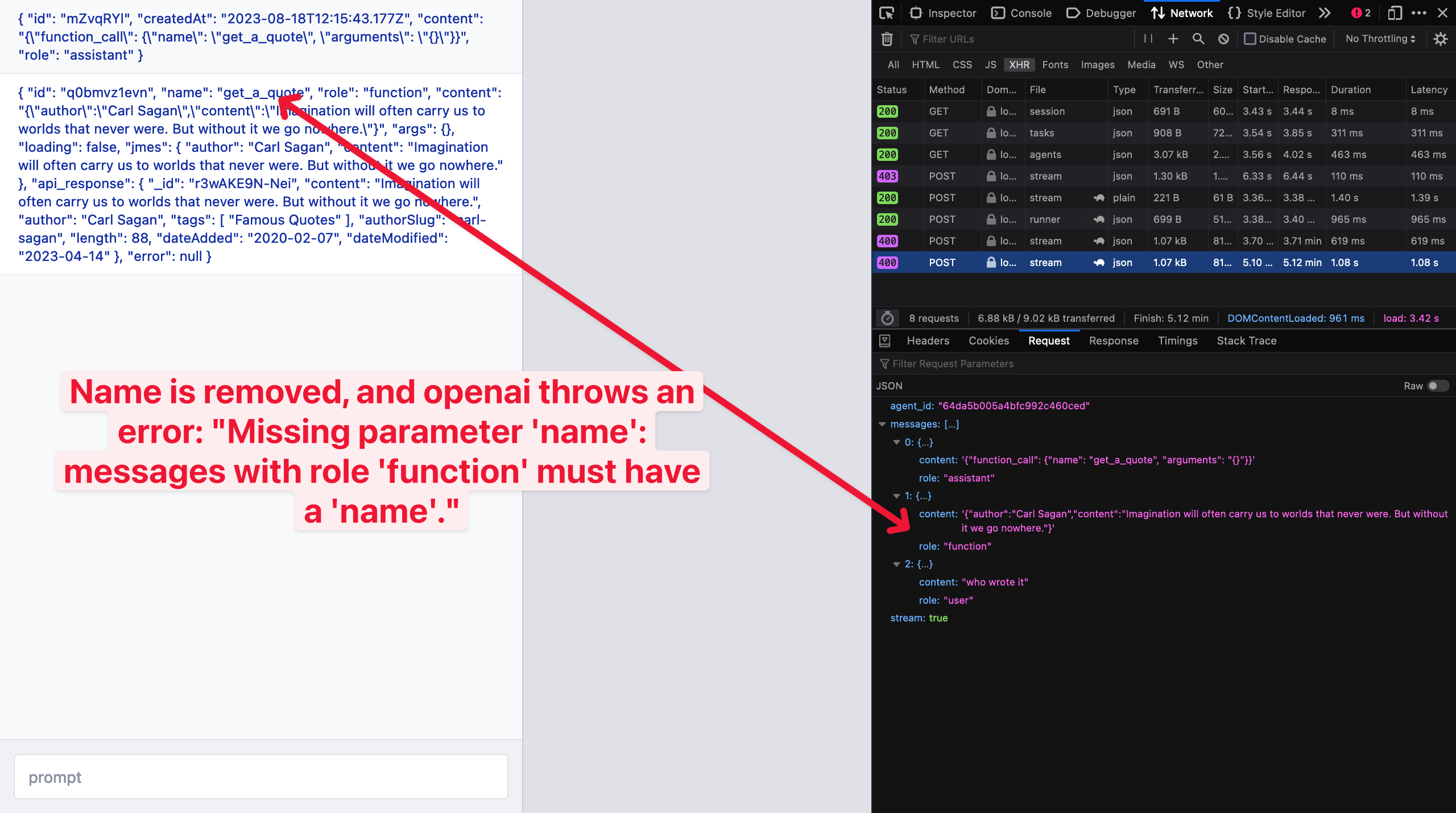 "name" parameter get's removed from function calls · Issue #469 ...