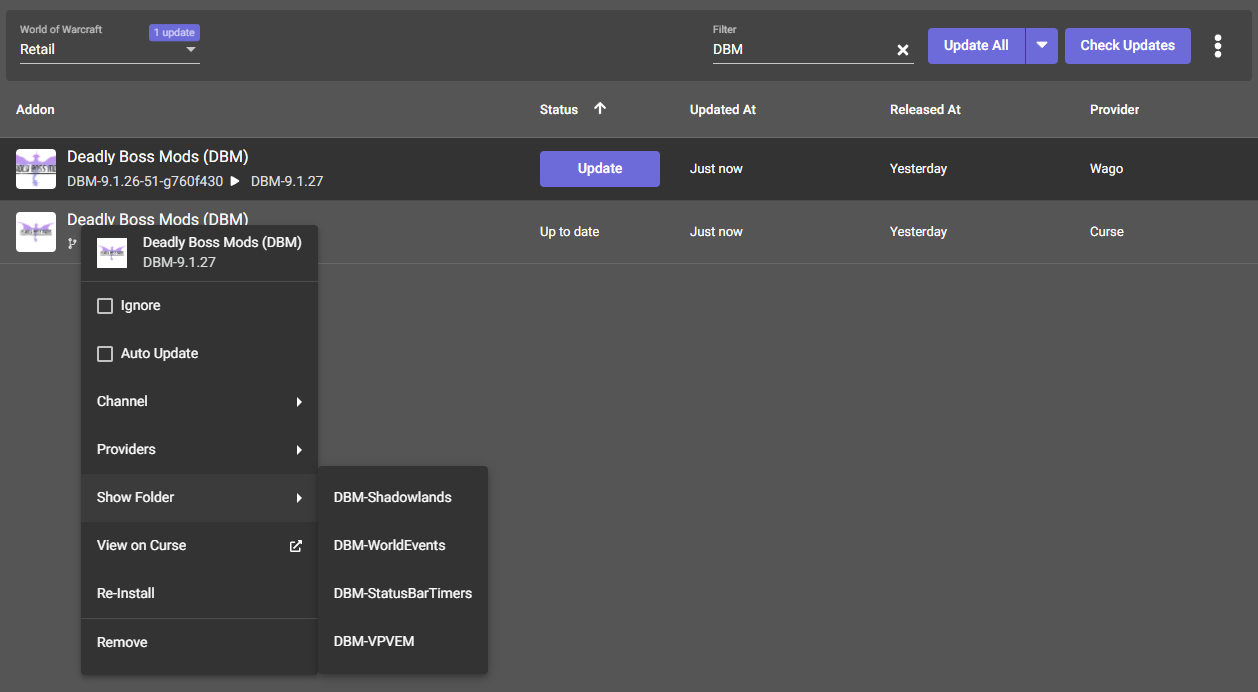 DBM install from wago results in broken detection after rescan · Issue #1095 · WowUp/WowUp · GitHub