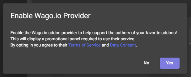 Buttons "ToS" and "Data Consent" in the modal window "Enable Wago.io Provider" are unresponsive ...