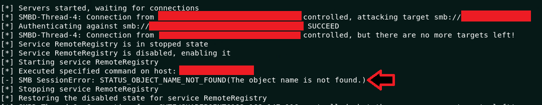 smbexec.py gives an error - smb session error status object name not ...