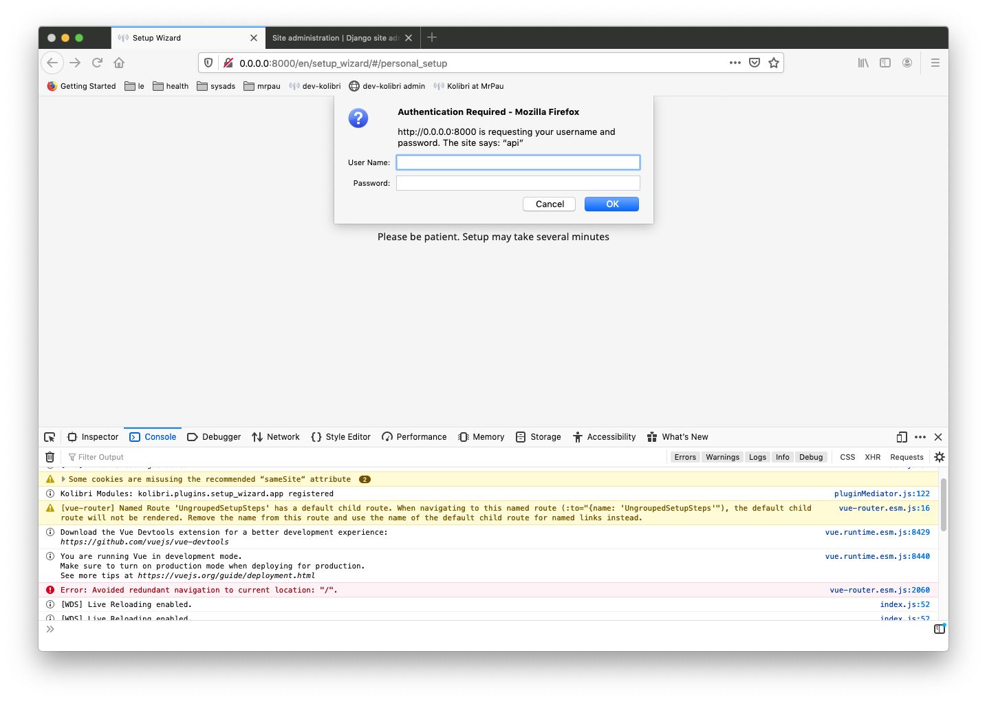 Authentication required after submission of the Quick start setup wizard form. · Issue #7030 ...