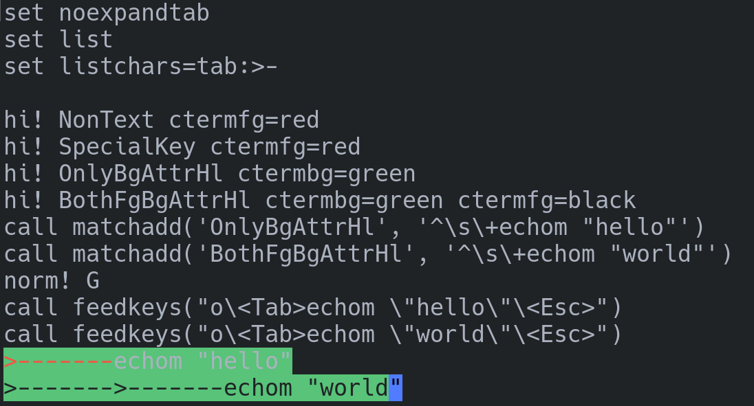 listchar highlighting should combine the highlighting of matchs · Issue #20208 · neovim/neovim ...