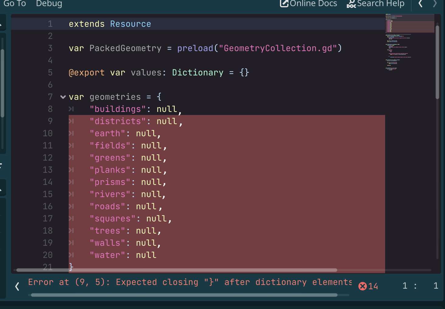When a file has syntax errors and is preloaded, the project gives strange errors from the editor ...