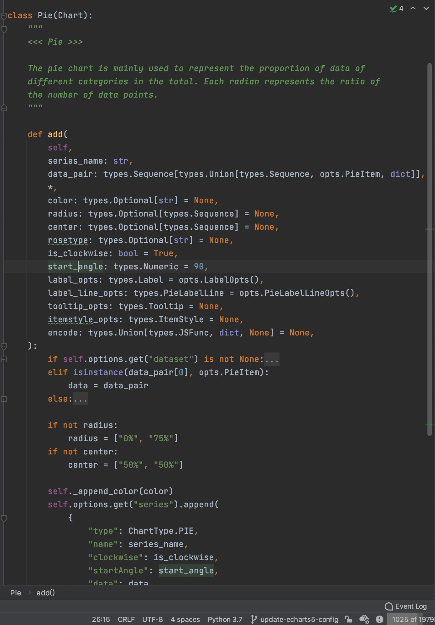pyecharts饼图支持调整startangle吗 · Issue #1811 · pyecharts/pyecharts · GitHub