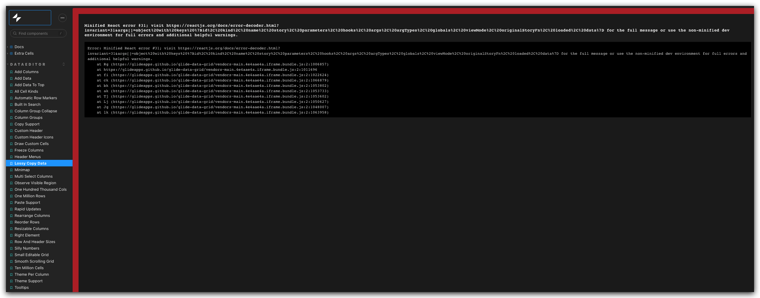 "Lossy Copy Data" Story in Storybook has an error - not loading · Issue #122 · glideapps/glide ...