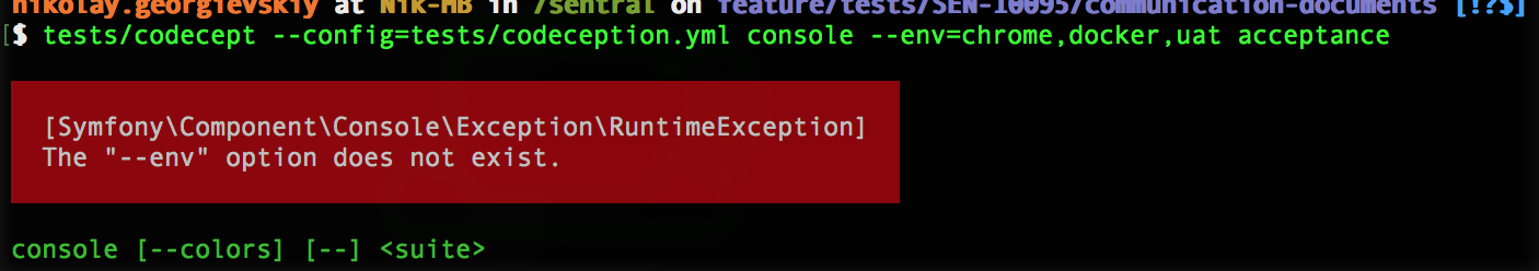 Environment Env Parameter Isn T Supported By Console · Issue 4744 · Codeception Codeception