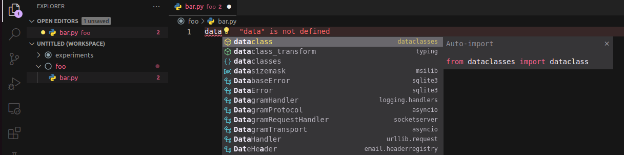 Auto import not working in workspaces · Issue #4165 · microsoft/pylance-release · GitHub