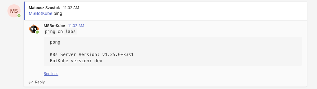 MS Teams messages are not well formatted · Issue #777 · kubeshop/botkube · GitHub