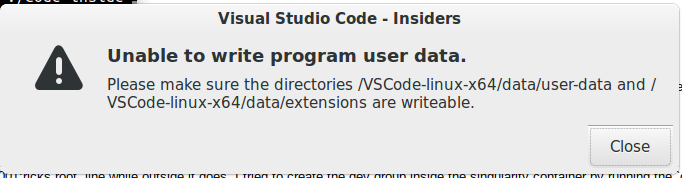 Unable To Start Vs Code Portable Inside A Singularity Image Because Of Wrong Permissions · Issue