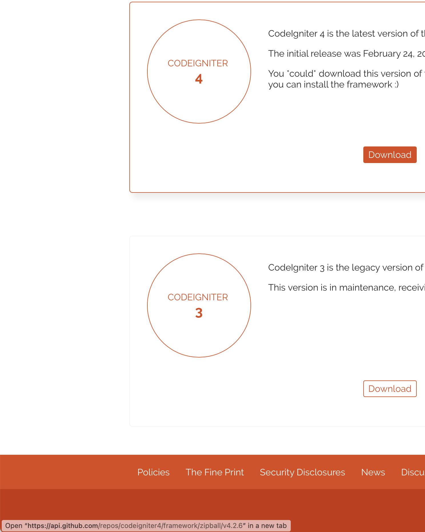 CI4 Download button should link to codeigniter4/framework · Issue #203 · codeigniter4projects ...