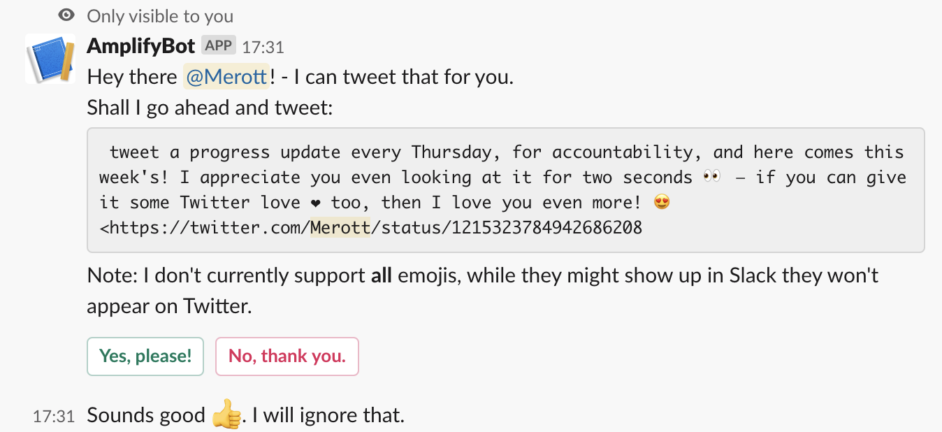 The bot tweets even if I say "No, thank you" · Issue #20 · MegaMakers ...