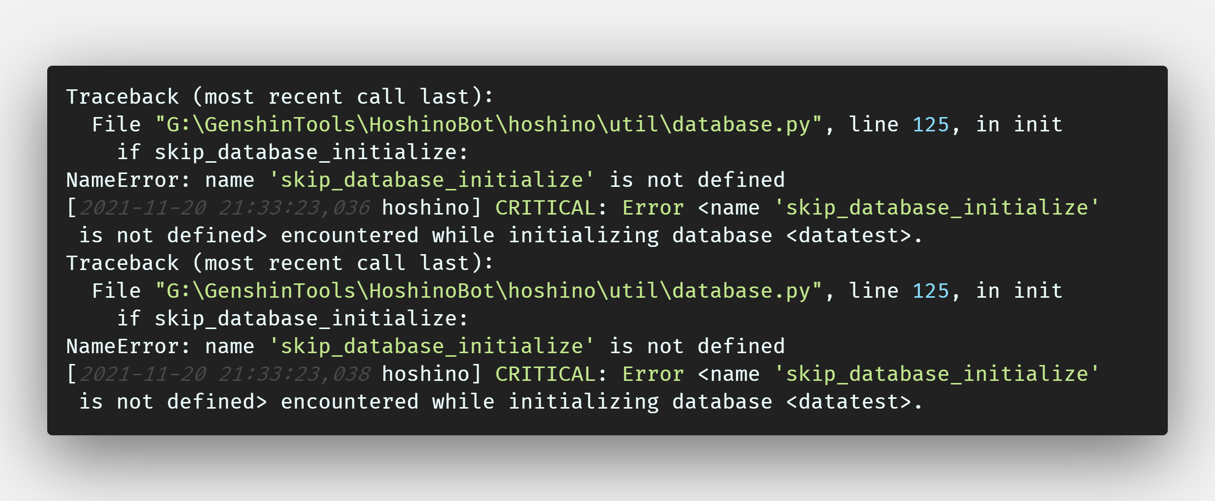 插件加载时报错，skip_database_initialize未定义 · Issue #1 · pcrbot/scoresystem · GitHub