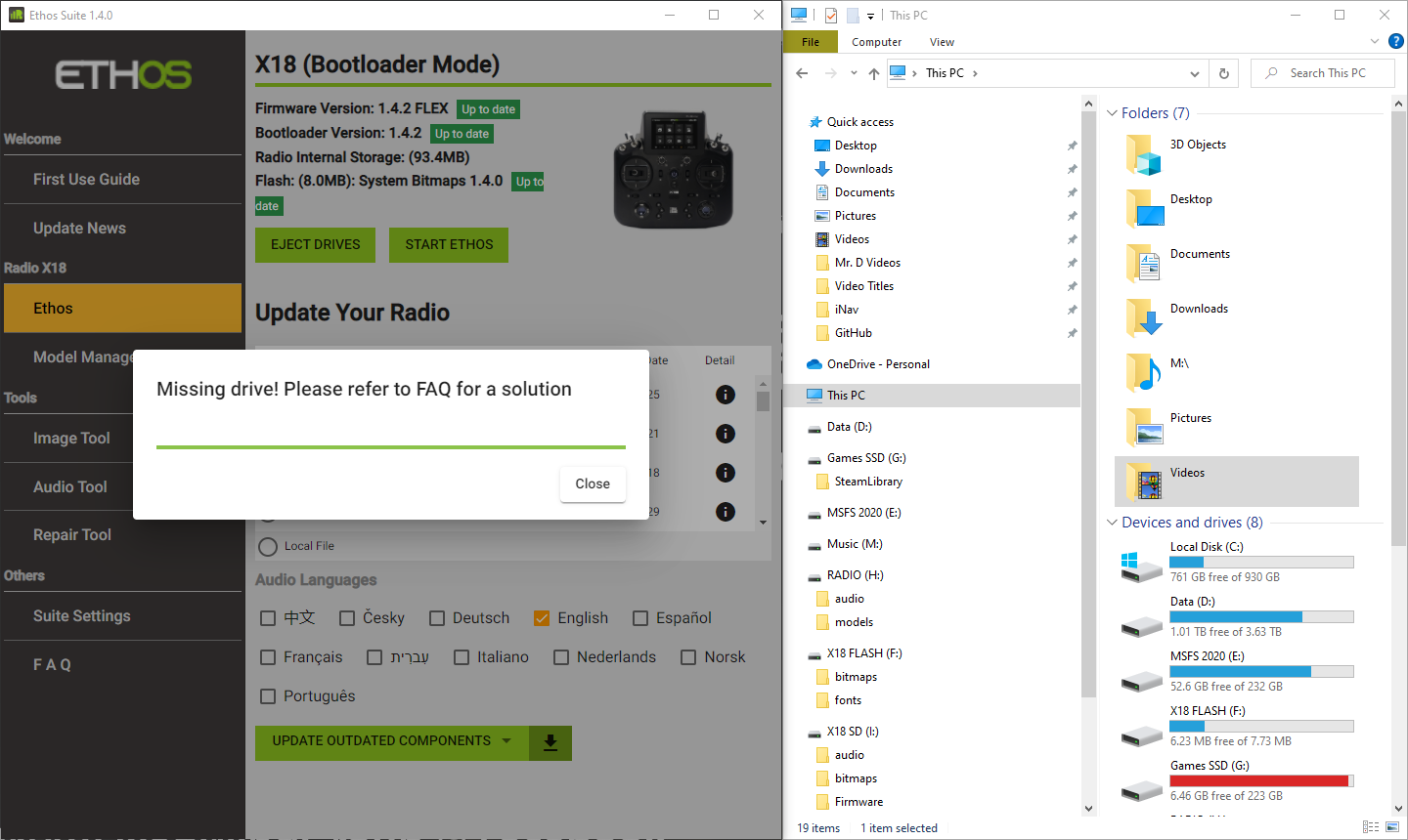 ETHOS Suite: X18 NAND not found, plus hardware issue after repair tool · Issue #2062 · FrSkyRC ...