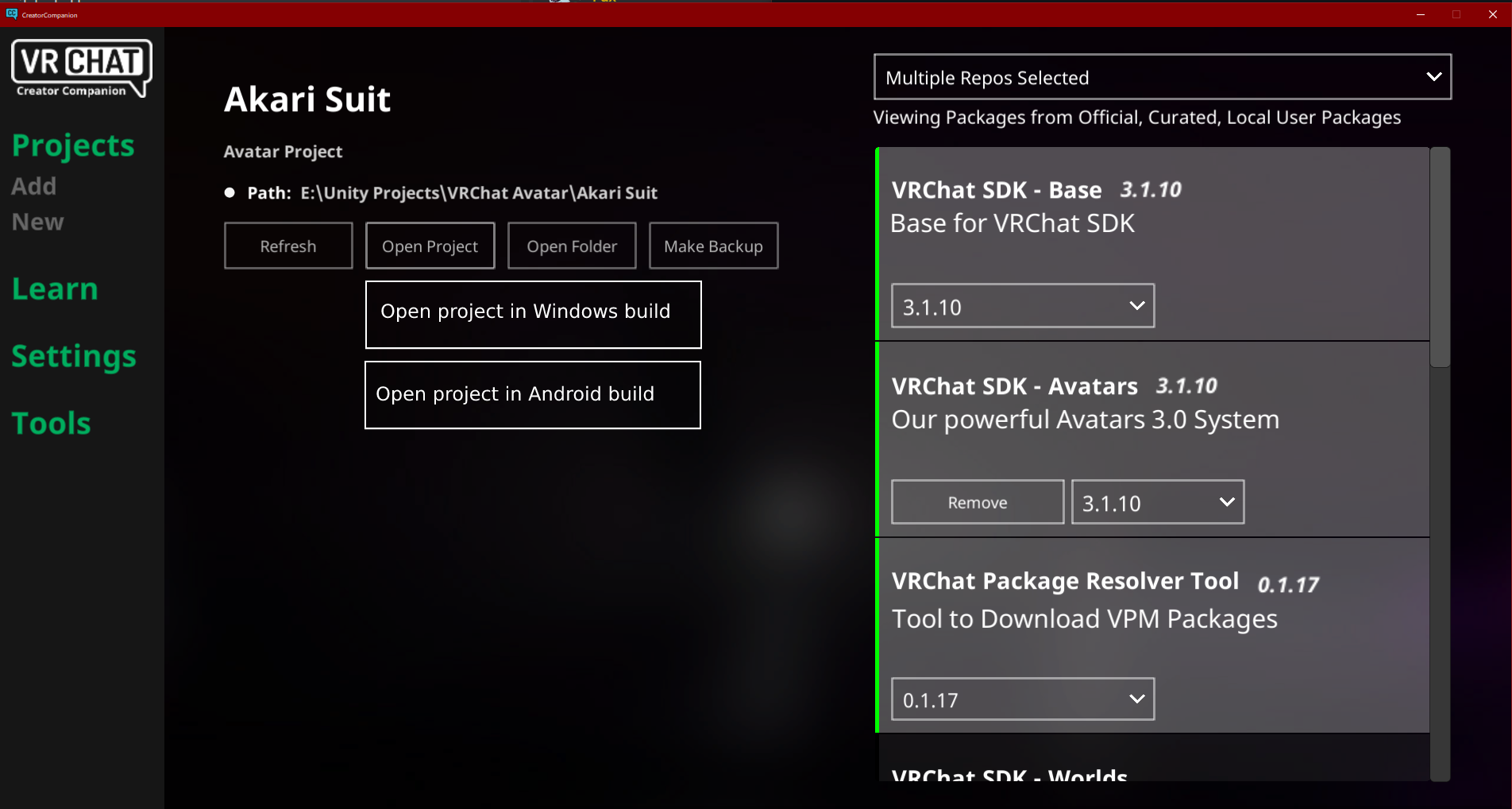 [FEATURE] Option to open project with windows build or android build ...