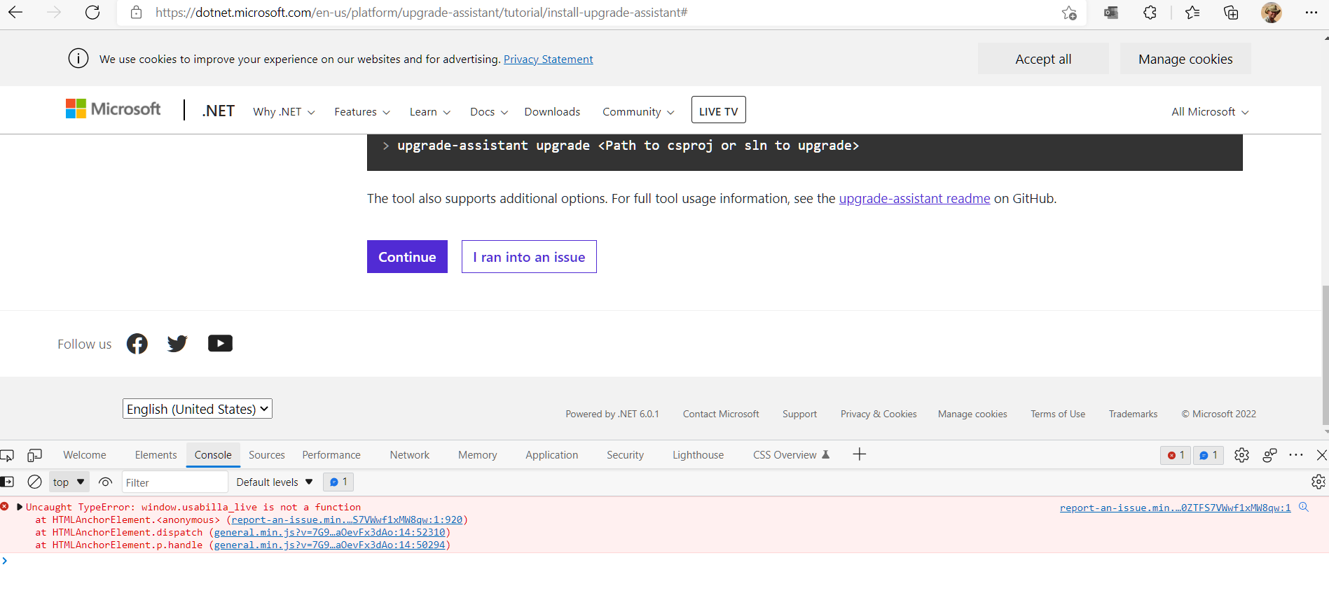 Feedback function failing · Issue #1012 · dotnet/upgrade-assistant · GitHub