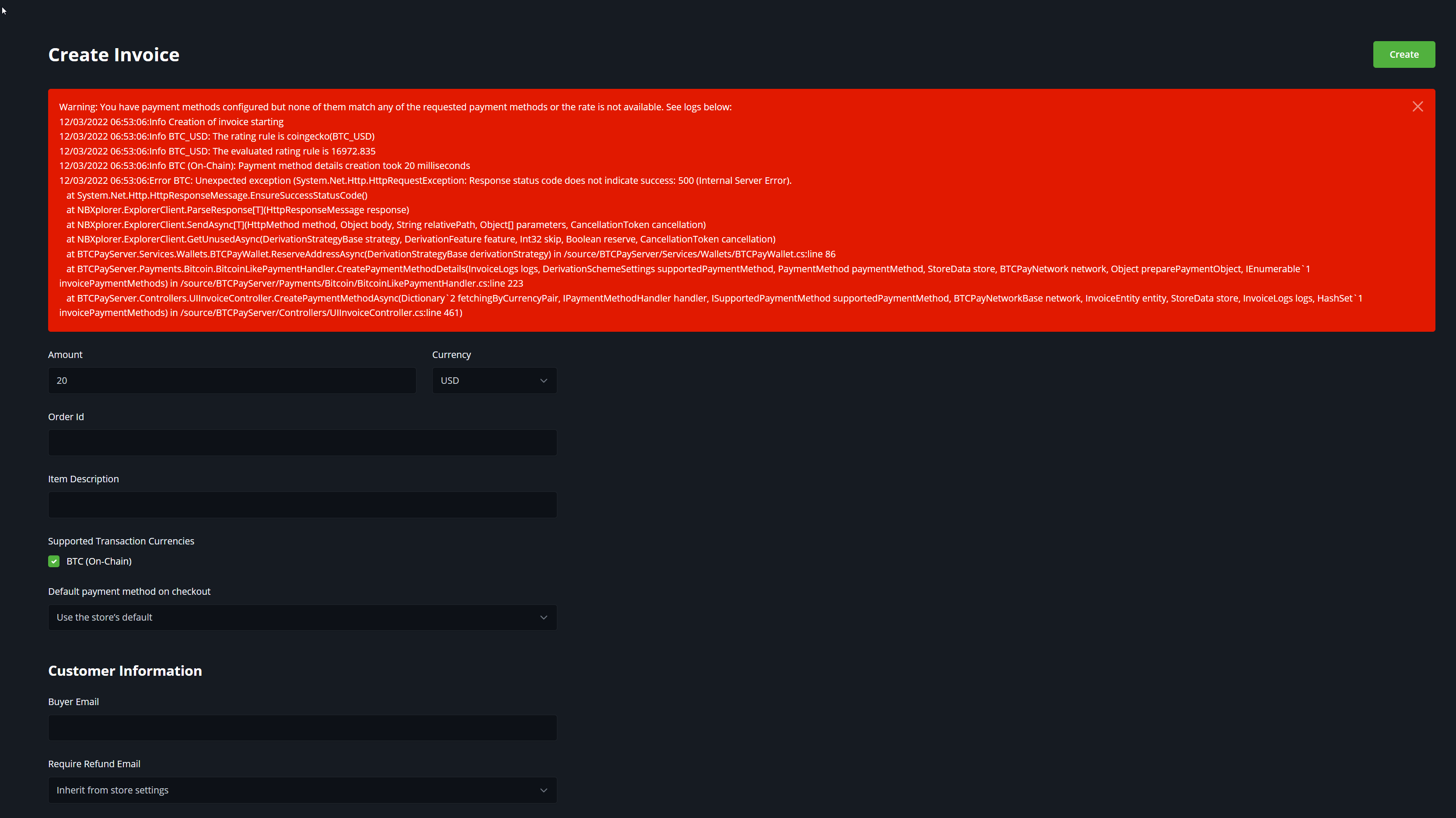 [Bug]: cannot create invoice for new: user,store. BTC · Issue #4397 ...