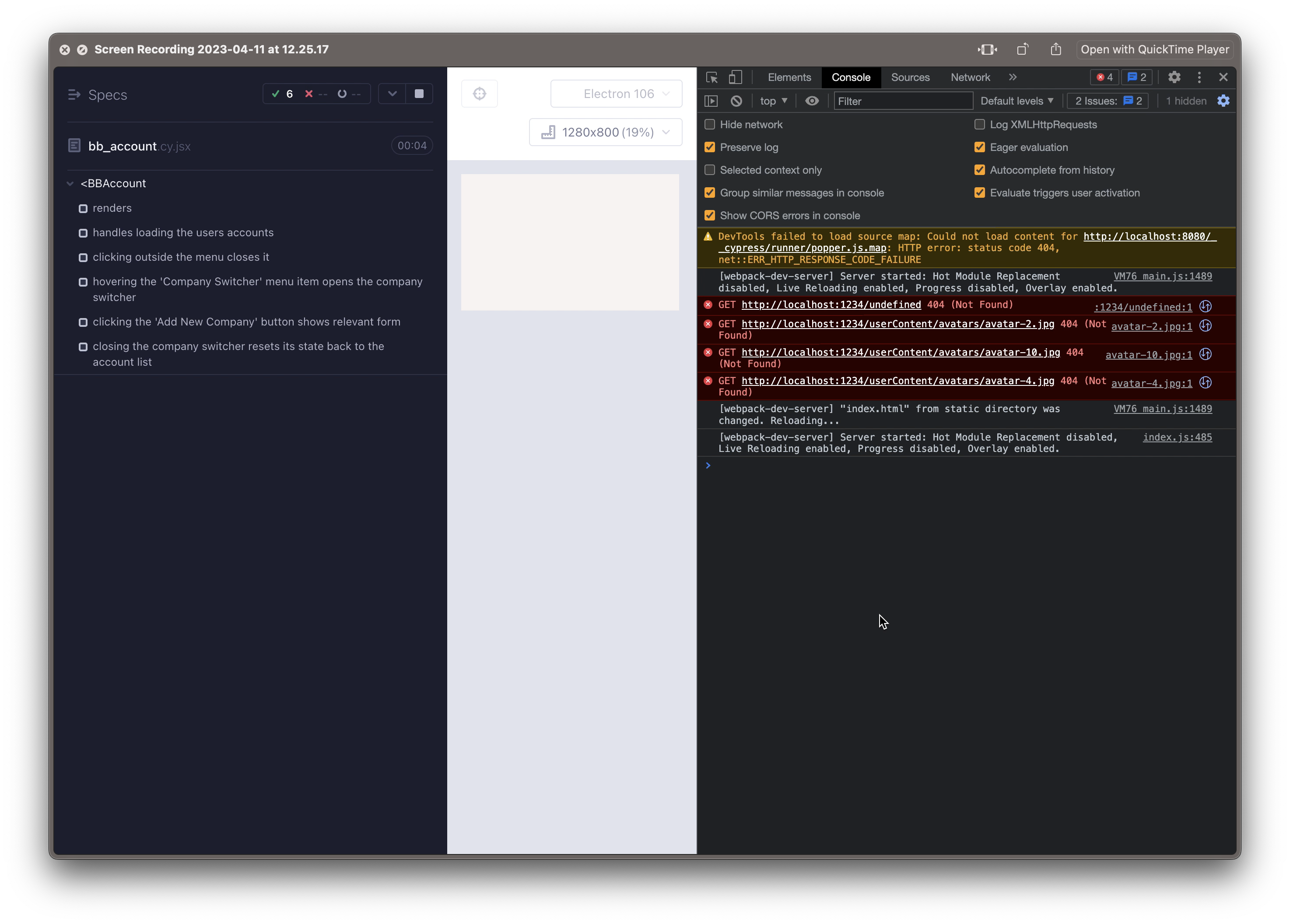 Cypress Browser Becomes Unresponsive When Testing Components If Webpack