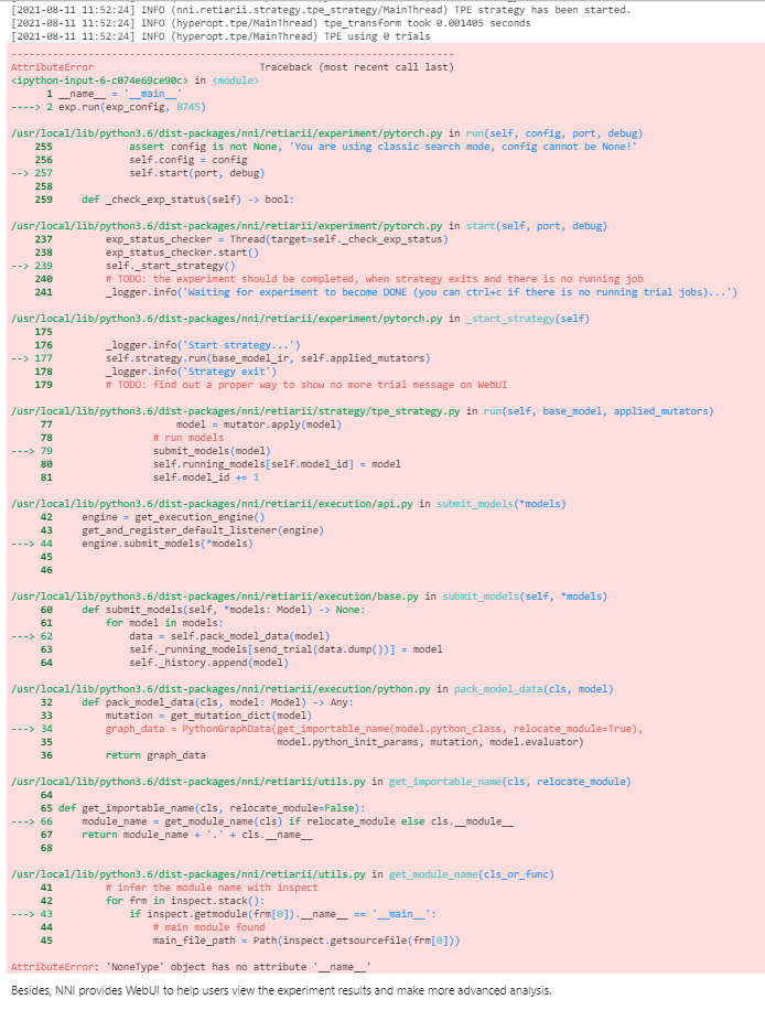 Error while running "Retiarii Example - Multi-trial NAS" · Issue #4060 · microsoft/nni · GitHub