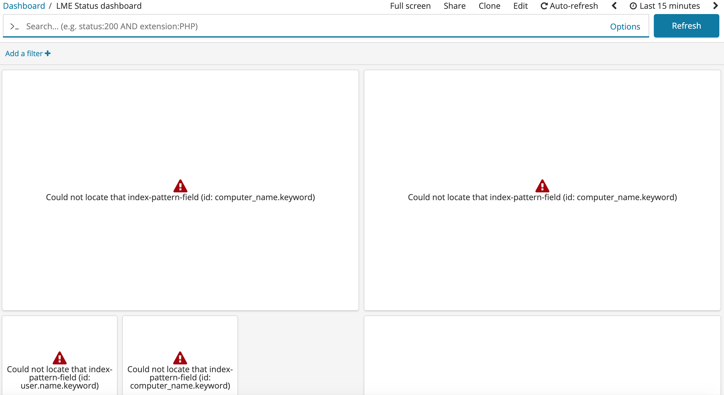 [BUG] "LME Status dashboard" empty, but Kibana is full of logs from clients · Issue #16 · ukncsc ...