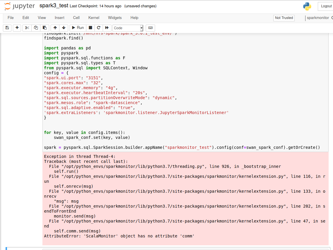 sparkmonitor - AttributeError: 'ScalaMonitor' object has no attribute 'comm' · Issue #103 · swan ...