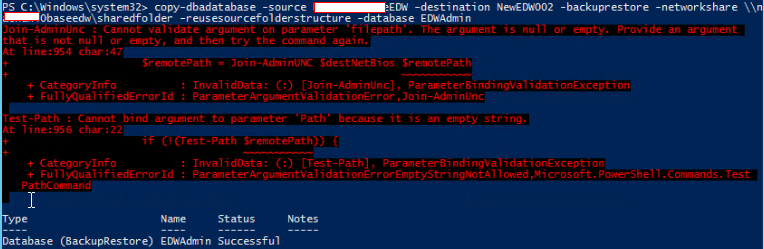 Copy Dbadatabaseps1 Has Error But Processing Still Continues · Issue 2460 · Dataplatdbatools