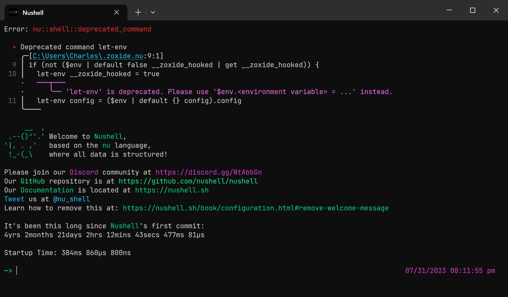 Error with nushell 0.83.0 · Issue #595 · ajeetdsouza/zoxide · GitHub