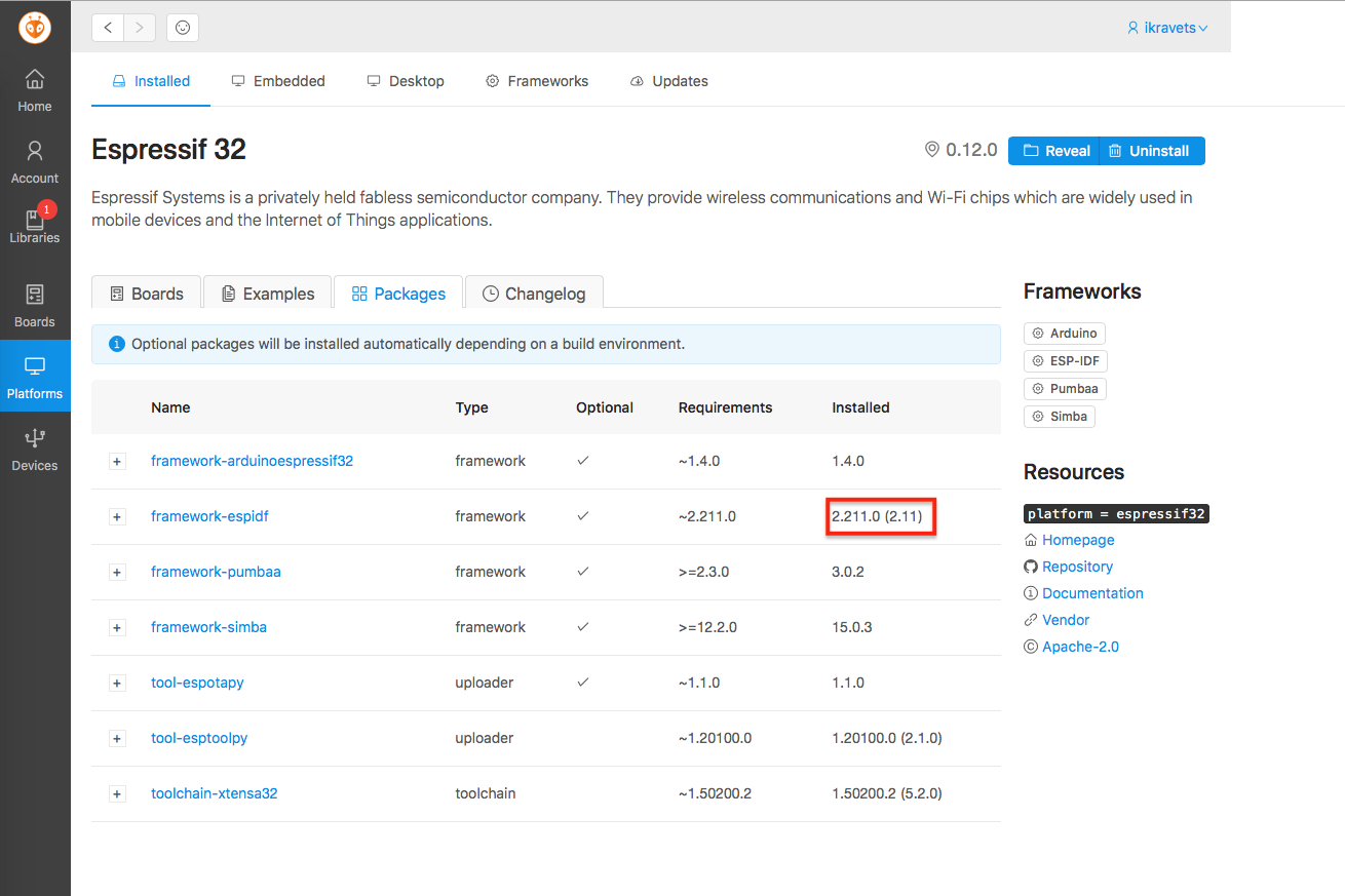 What version of ESP-IDF · Issue #64 · platformio/platform-espressif32 · GitHub