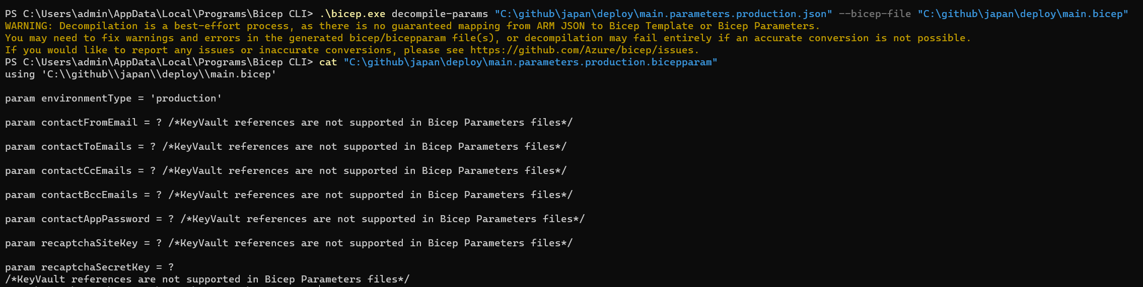 v0.18.4 does not include new options for .bicepparam · Issue #10978 · Azure/bicep · GitHub
