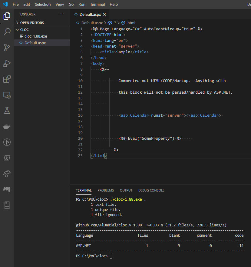 cloc counts client-side comments in .aspx file as "code" · Issue #524 · AlDanial/cloc · GitHub