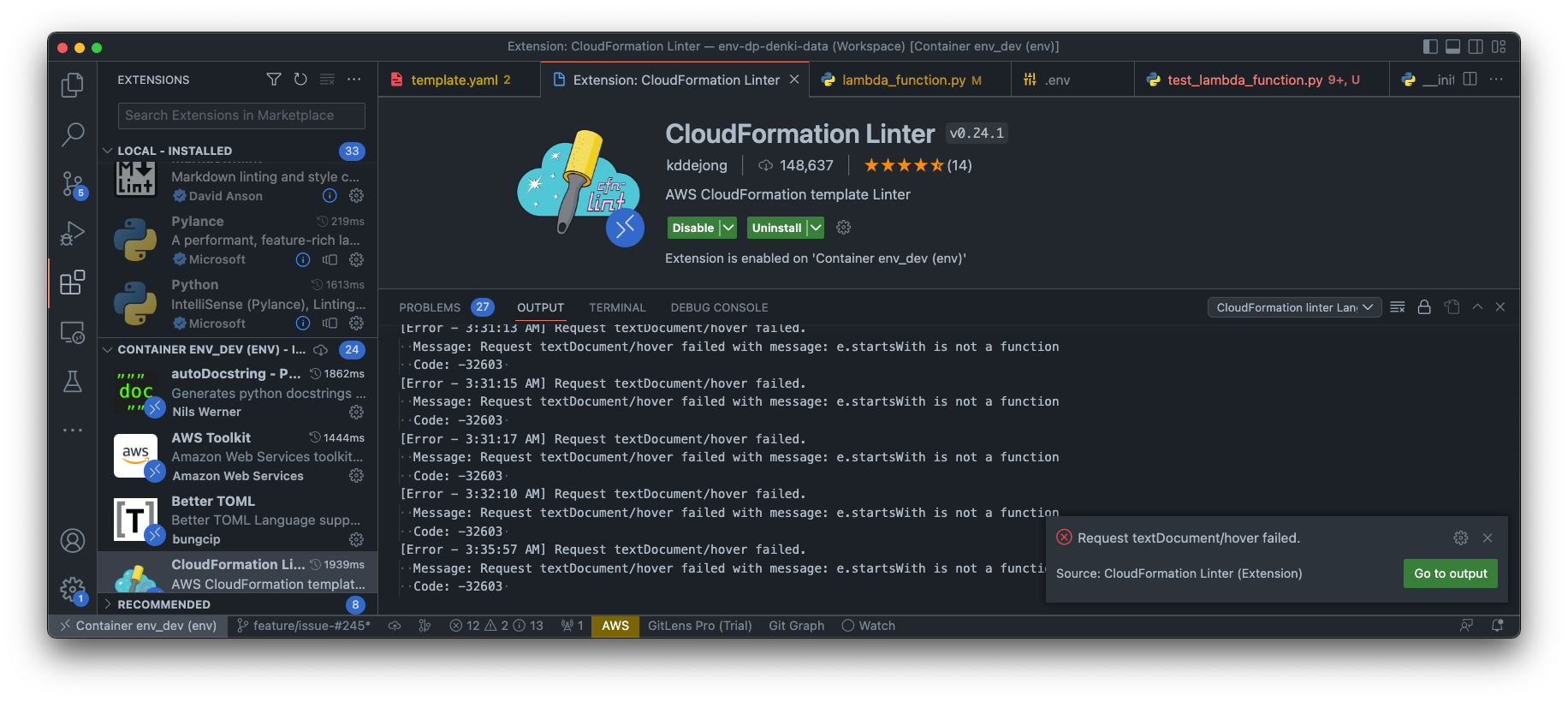 Request TextDocument hover Failed Issue 254 Aws cloudformation cfn Request TextDocument hover Failed Issue 254 Aws cloudformation cfn