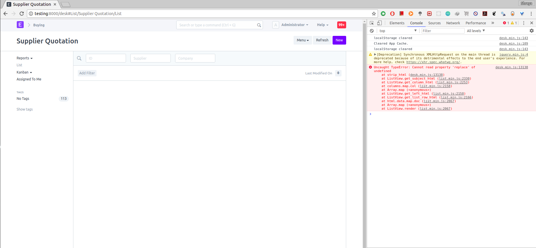 Not Able To Render List View Of Supplier Quotation · Issue 12221 · Frappe Erpnext · Github
