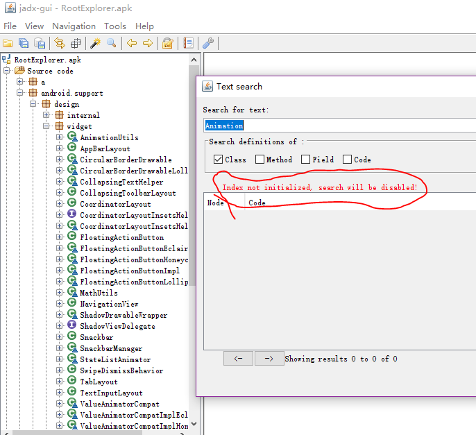 when search, tips is Index is not initialized, search will be disabled. · Issue #235 · skylot ...