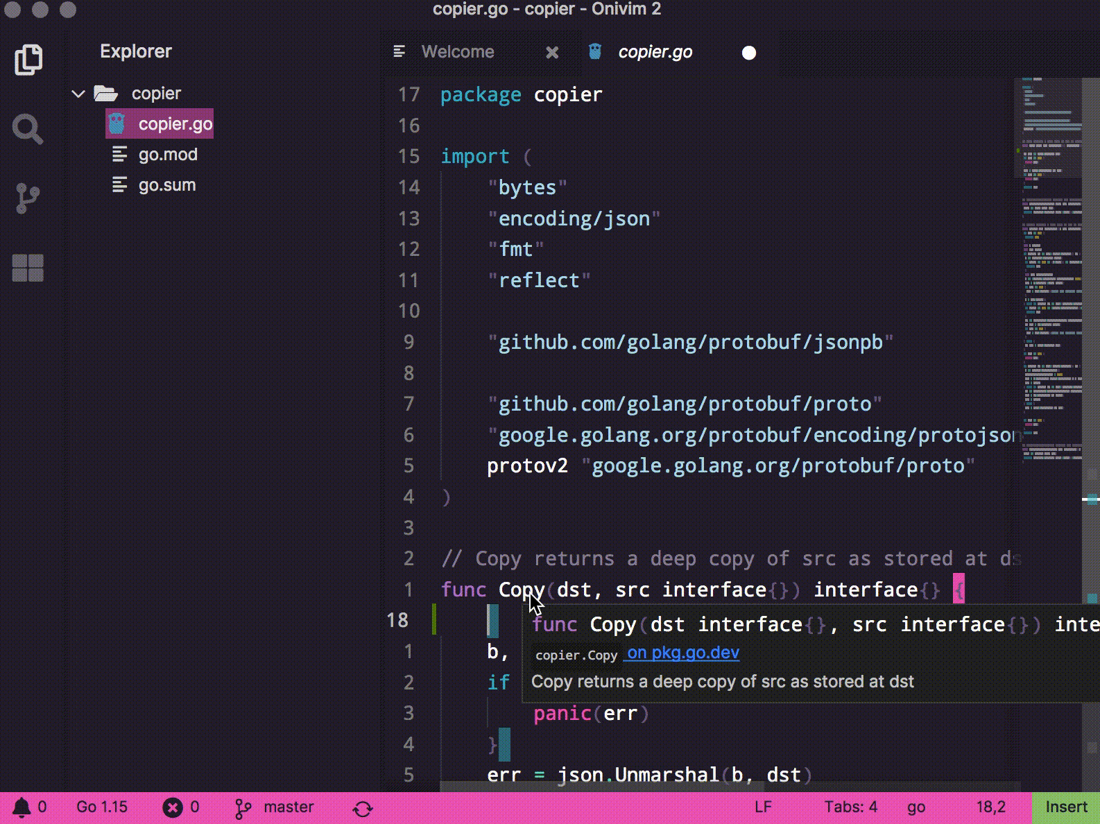 Code completions from vscode-go extension not working properly · Issue #2359 · onivim/oni2 · GitHub
