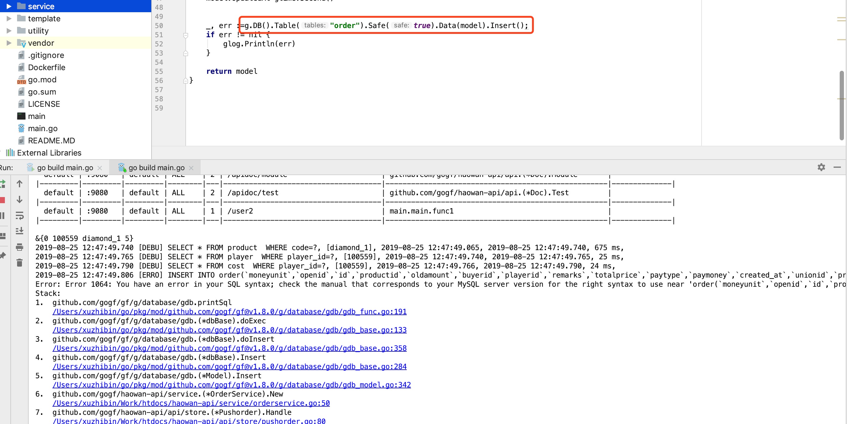 gdb生成的sql语句和绑定参数分开打印了，看sql和复制到数据库运行相当不便 · Issue #295 · gogf/gf · GitHub
