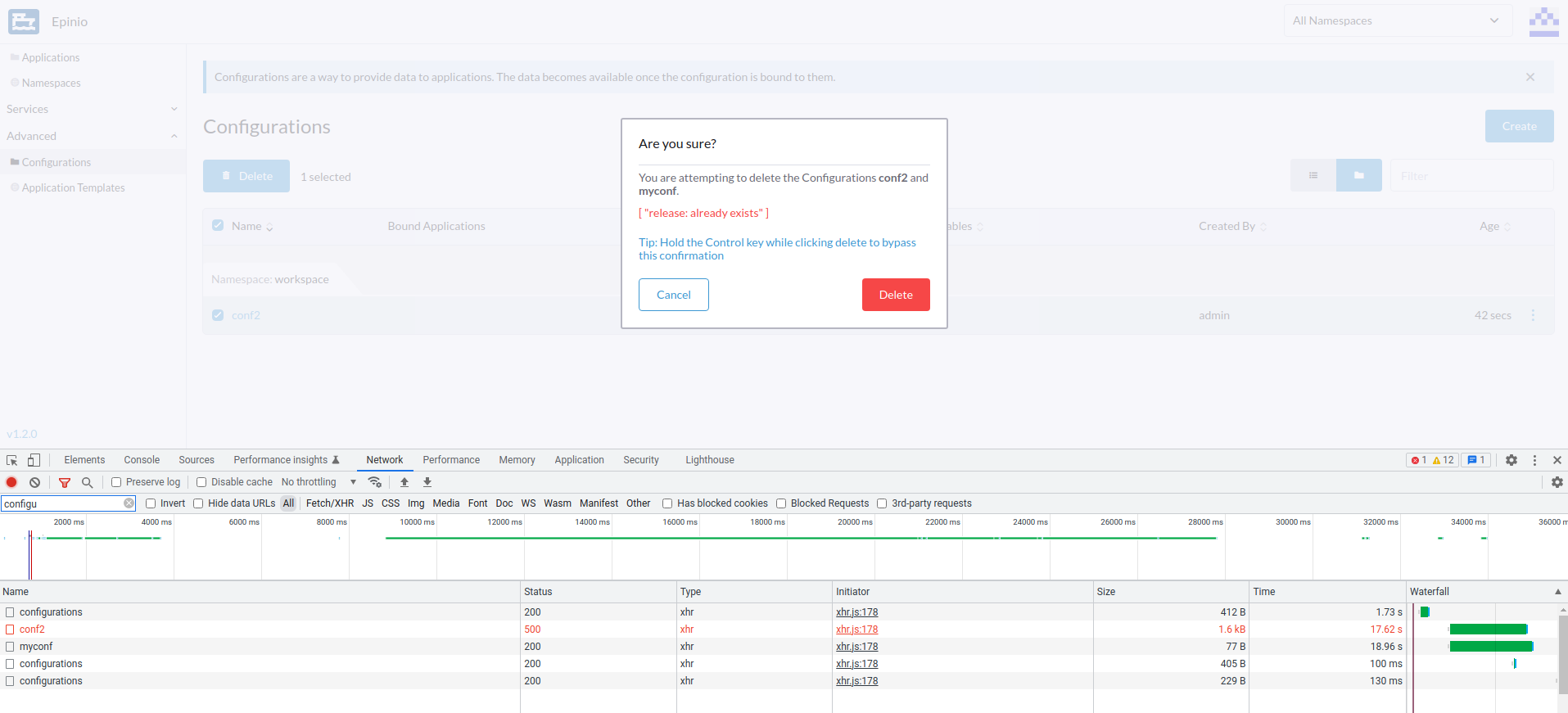Deletion of two configurations together bound to an app fails · Issue #196 · epinio/ui · GitHub