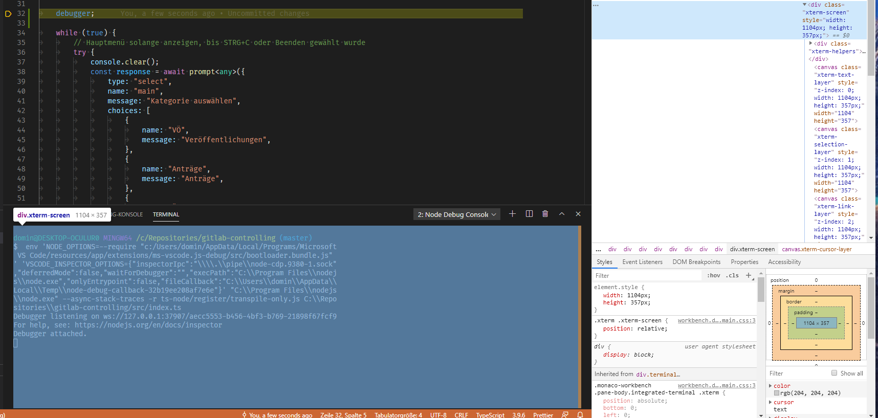 Node debug console does not use the full terminal width · Issue #102693 ...