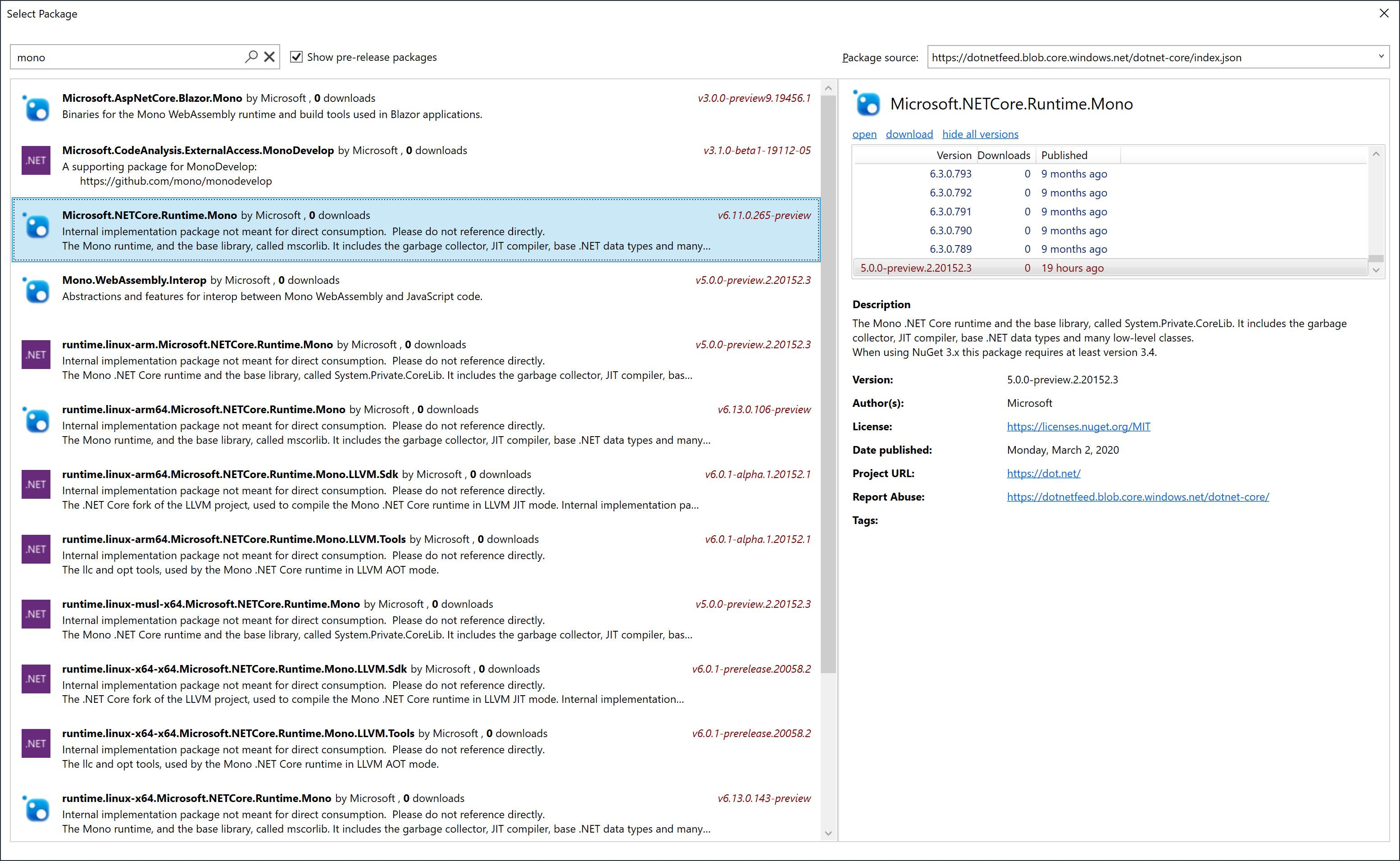 Mono Runtime Nuget Versions On Blob Storage · Issue 33111 · Dotnetruntime · Github