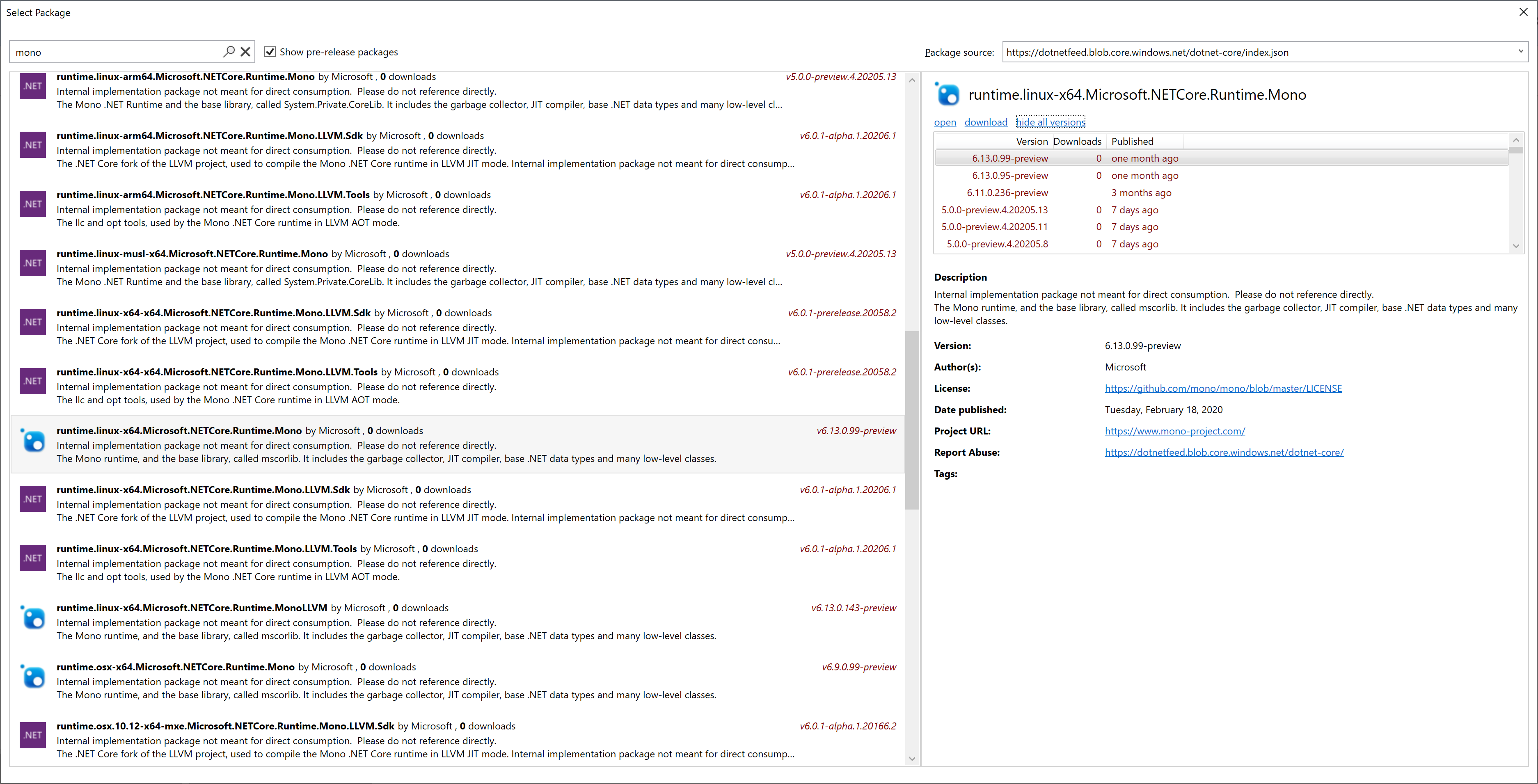 Mono runtime NuGet versions on blob storage · Issue #33111 · dotnet/runtime · GitHub