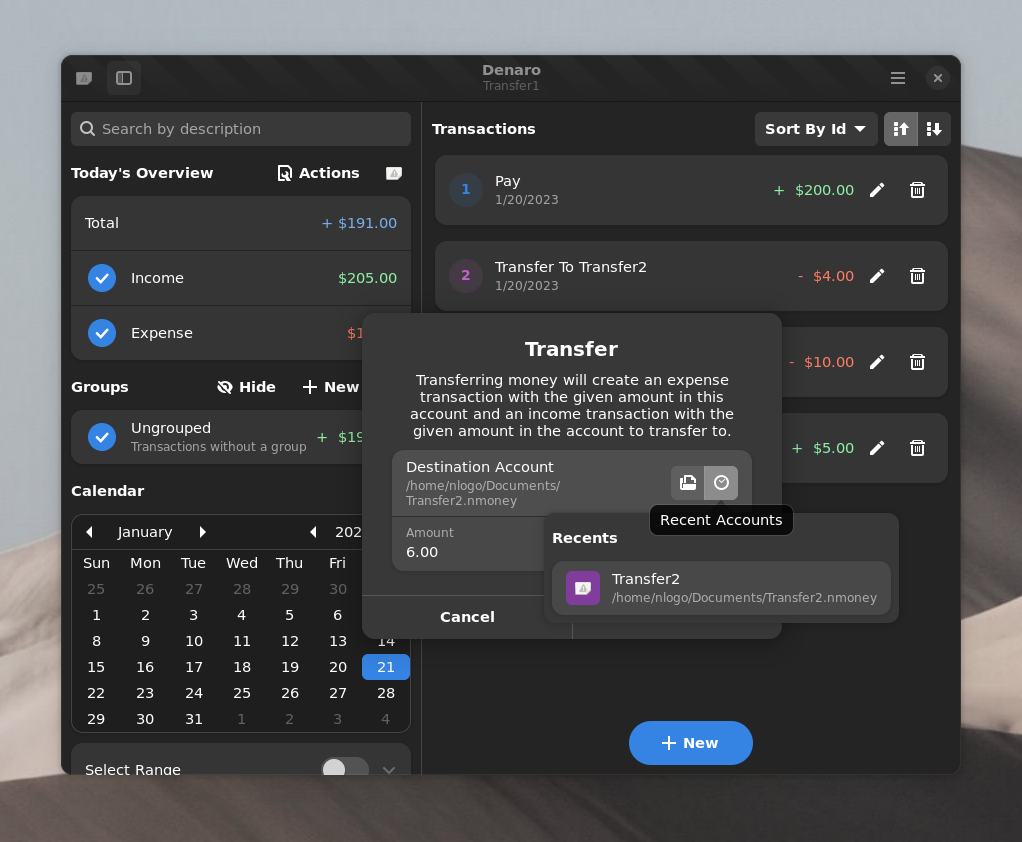 Suggest recent accounts when transferring money · Issue #244 · NickvisionApps/Denaro · GitHub