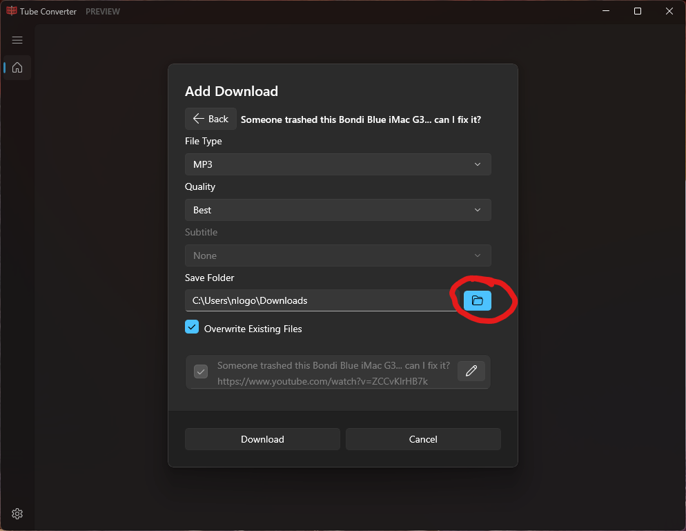 [Windows] Unable to change the file destination folder · Issue #113 · NickvisionApps/Parabolic ...