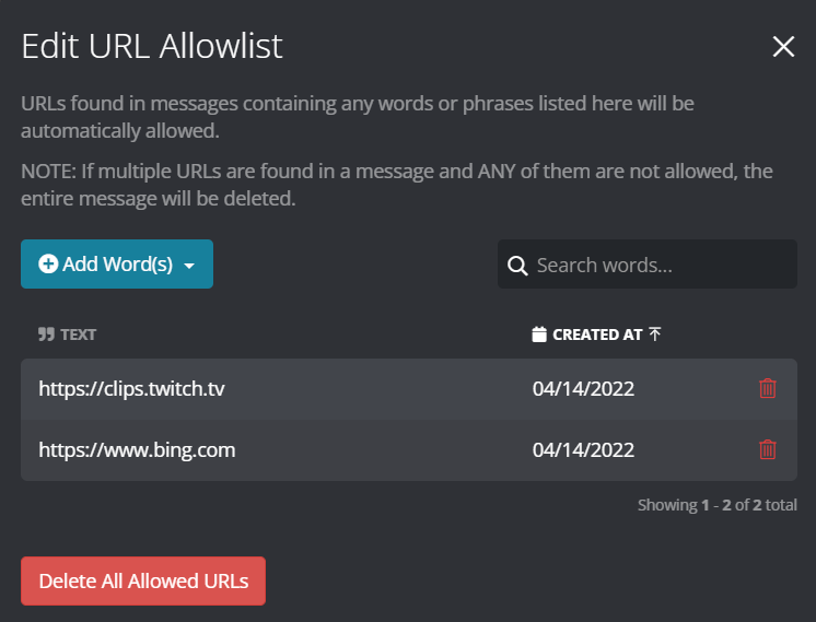 feat: Add URL moderation allowlist by zunderscore · Pull Request #1685 · crowbartools/Firebot ...