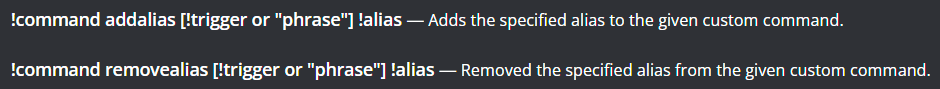 feat: !command addalias/removealias subcommands by zunderscore · Pull Request #1764 ...