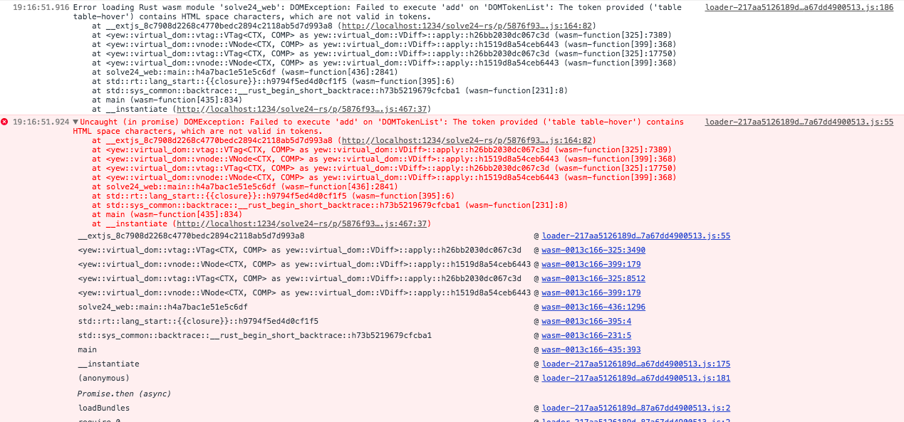 DOMException: Failed to execute 'add' on 'DOMTokenList': The token provided ('table table-hover ...