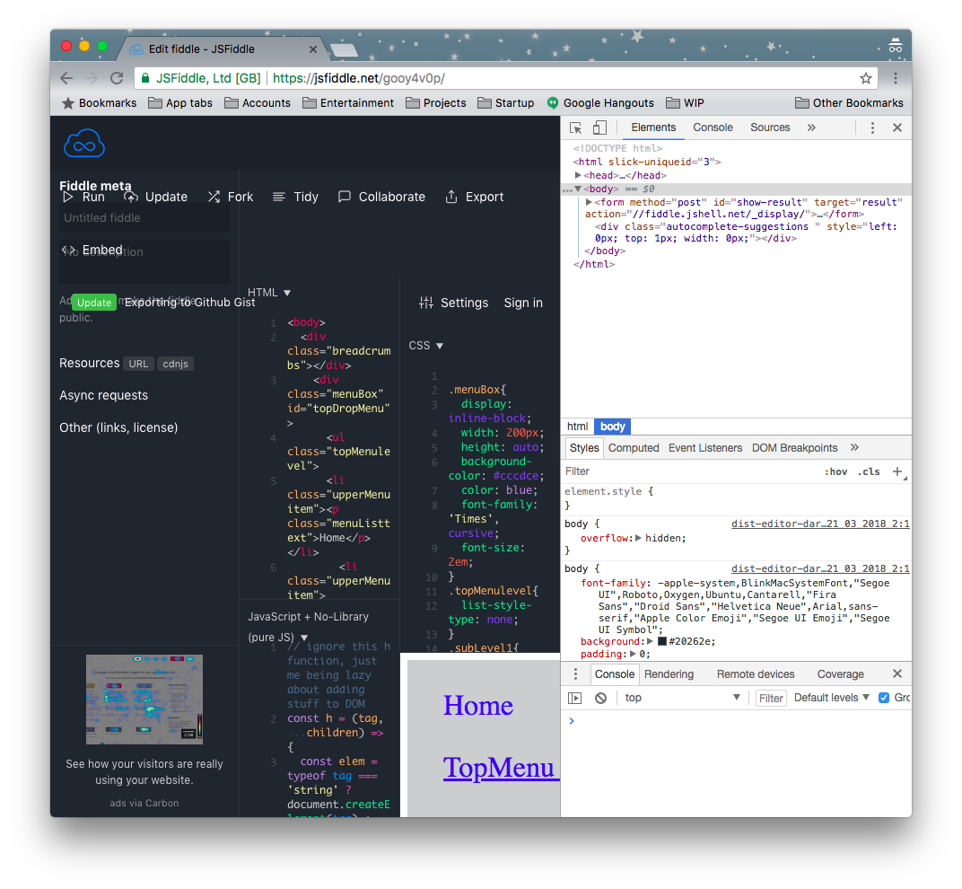 Rendering on very thin width screen is broken · Issue #1211 · jsfiddle/jsfiddle-users · GitHub