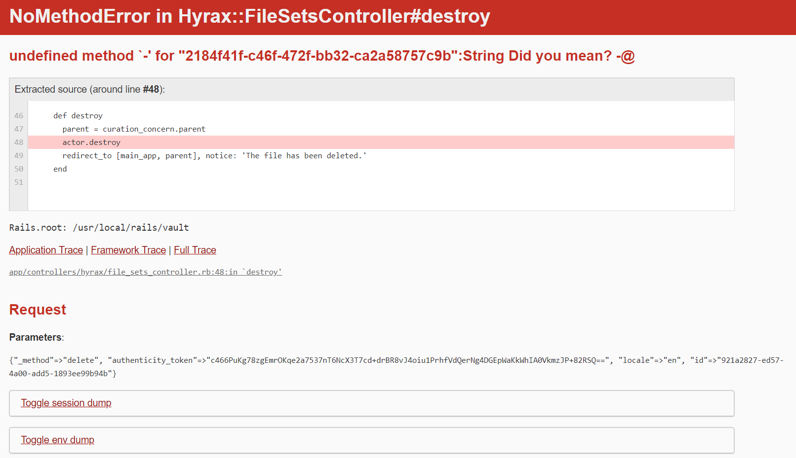 Deleting Item Error Message · Issue #24 · UVicLibrary/Vault · GitHub