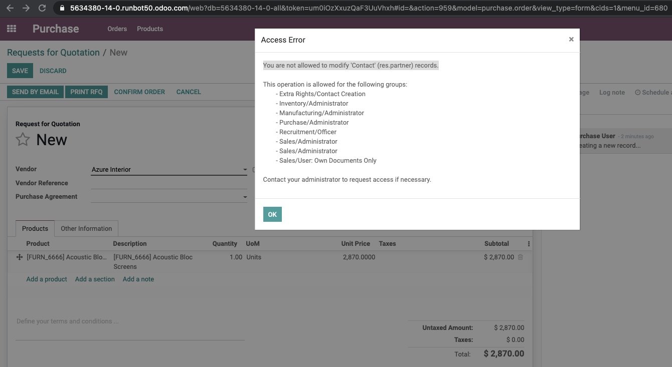 As Purchase User, I cannot create a Purchase Order · Issue #64135 ...