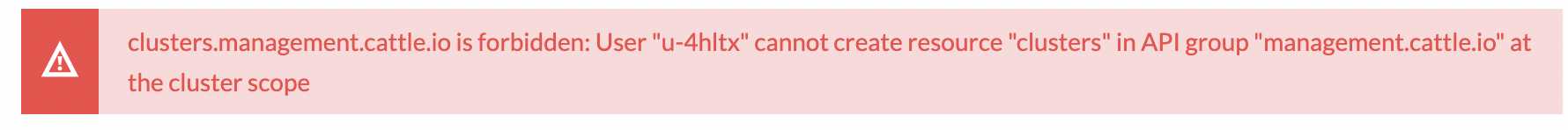 Permissions Granted - a user with restricted user-base role can create / import existing cluster ...