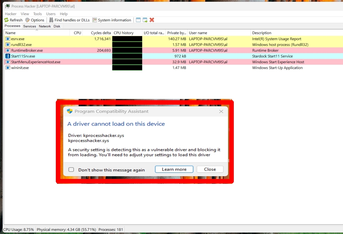 NEW Process Hacker error upon Win 11 update to, 22H2, build 22621.521 ...